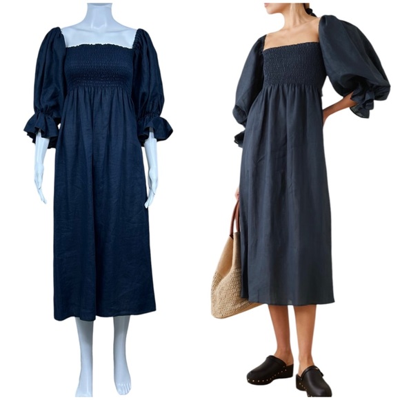 Sleeper | Dresses | Sleeper Atlanta Lounge Linen Midi Nap Dress Xs Navy ...
